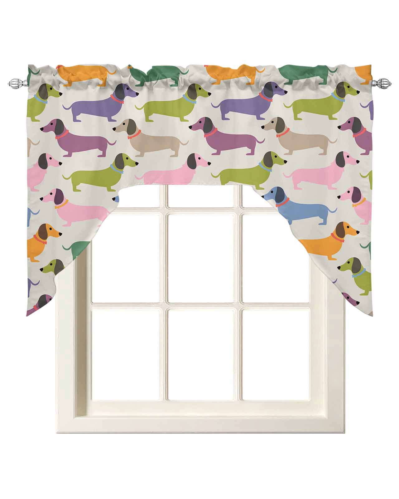 Color Dogs Swag Valance for Window, Cute Pink Purple Green Dachshund ...