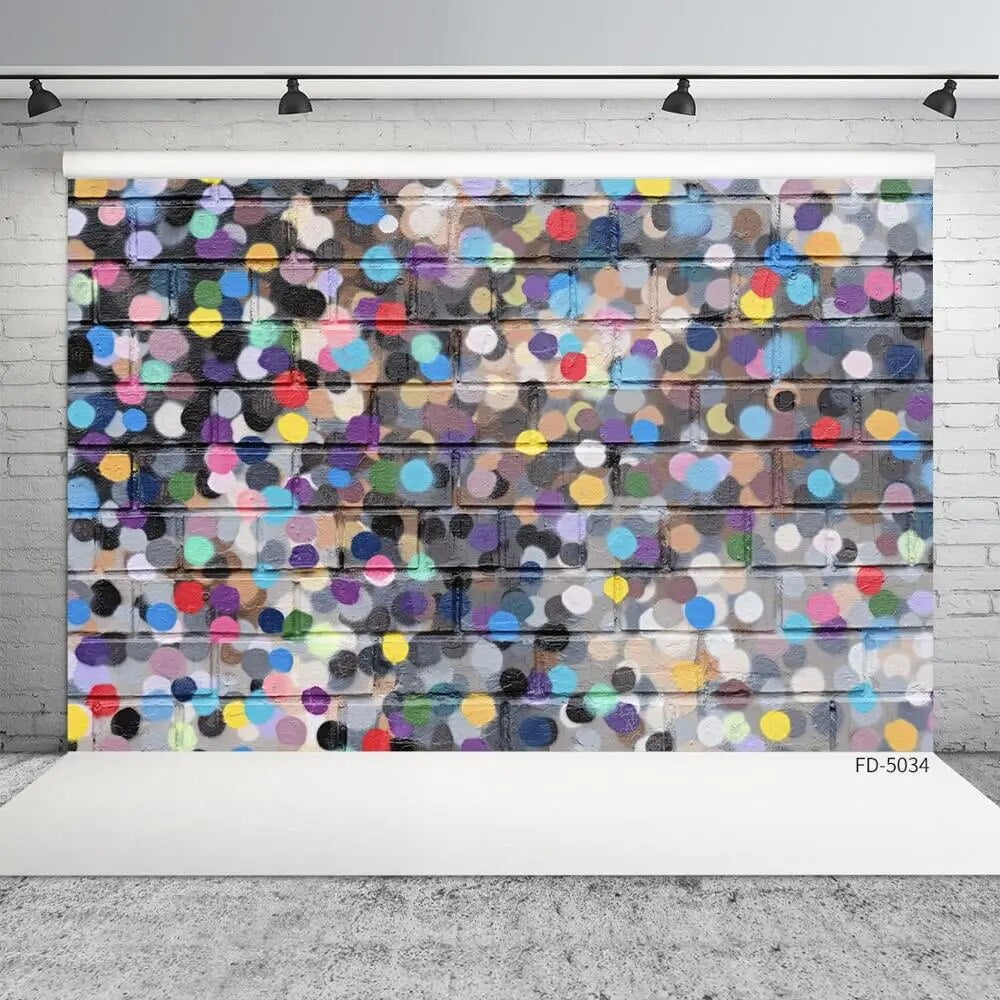 Color Dots Brick Wall Vinyl Backdrops Baby Shower Portrait Food Pet ...