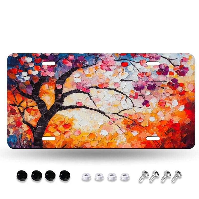 Color - Dotted Cherry - Blossom Tree License Plate Frame, Decorative ...