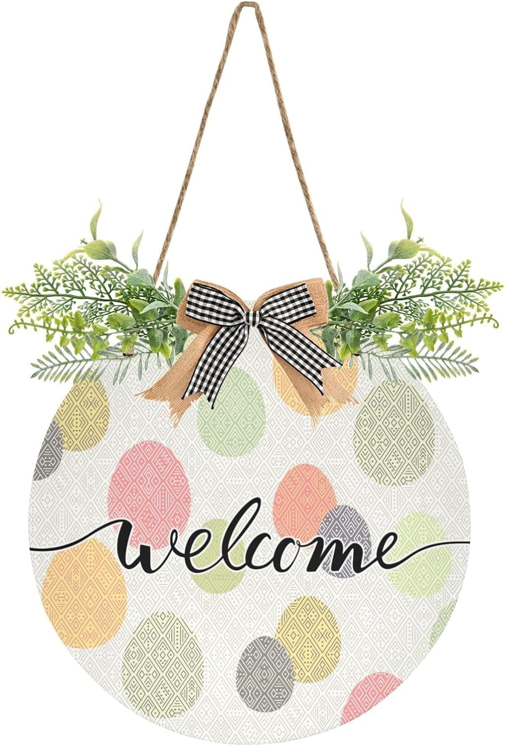 Color Easter Eggs Welcome Sign Farmhouse Front Porch Door Hanging ...