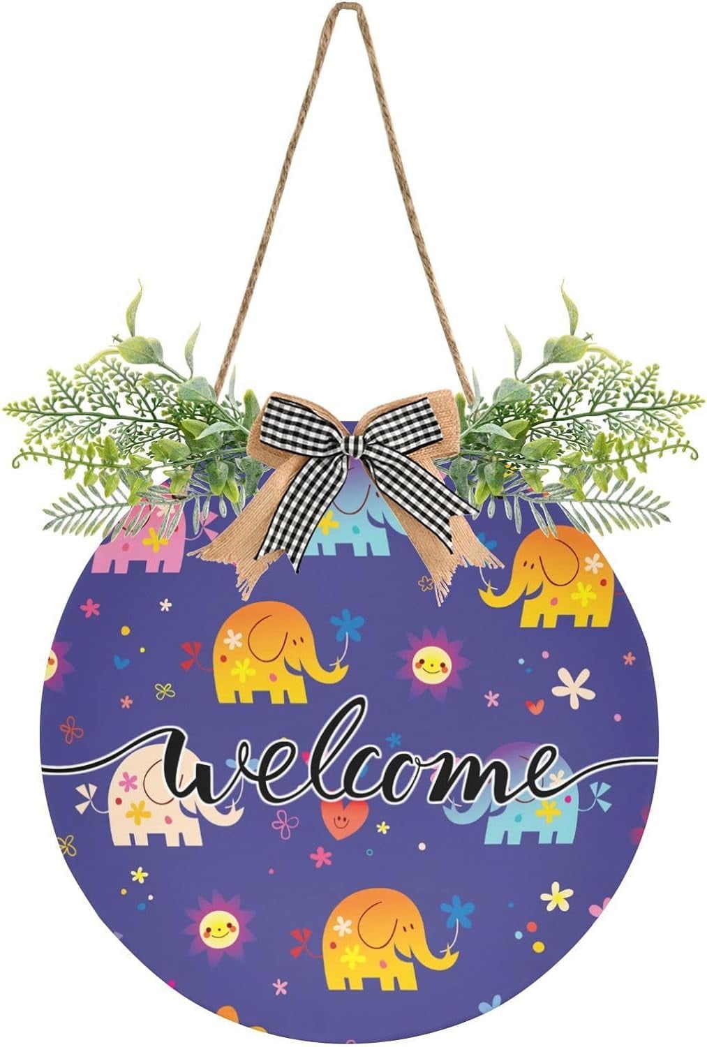 Color Elephant Welcome Sign Farmhouse Front Porch Door Hanging Welcome ...