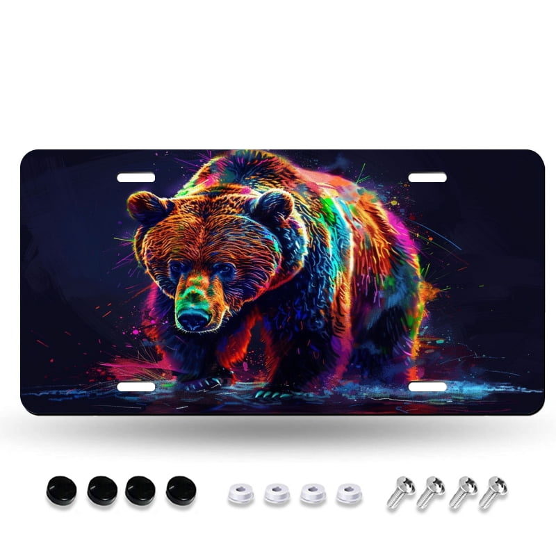 Color - Exploded Brown Bear in a Dynamic Pose License Plate Frame ...