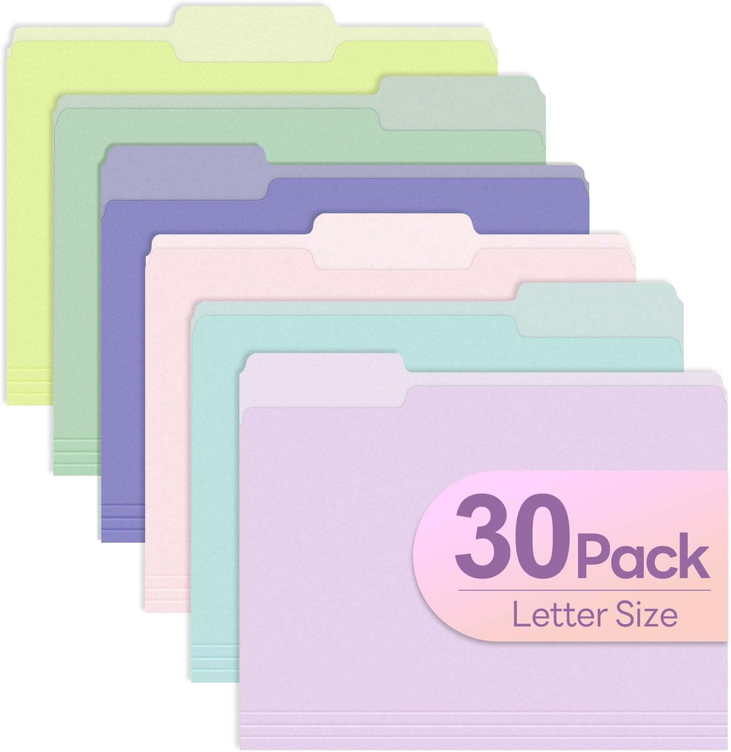 Color File Folders Set of 30, 1/3 Cut Tab, Letter Size Folder for 8.5 x 11 Documents Files ...