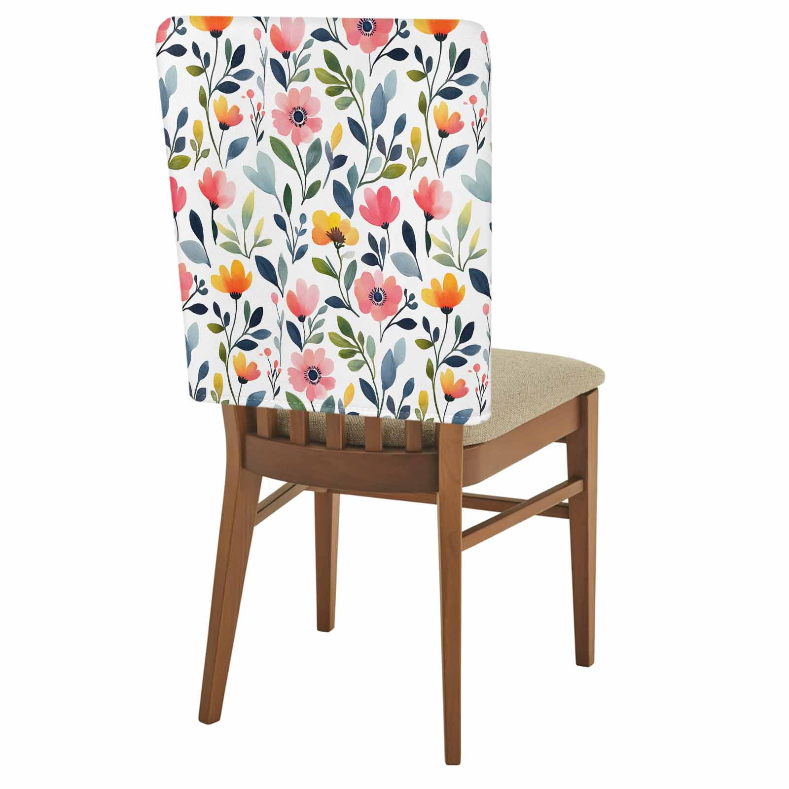 Color Floral Chair Back Covers Set of 1, Leaves Watercolor Country ...