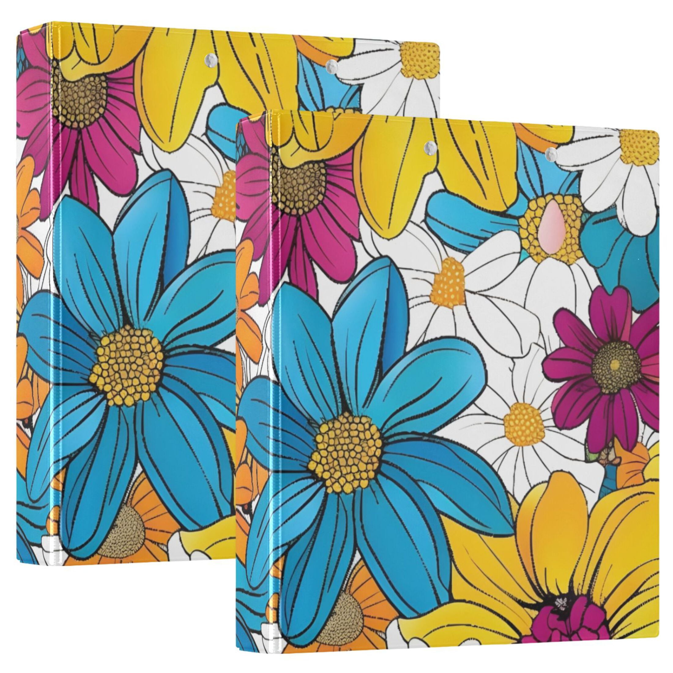 Color Floral Flowers 3 Ring Binders 1.5 inch Hardcover File Folders ...