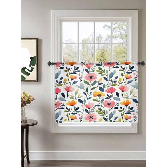 Color Floral Sheer Curtains 54 Inch Long 1 Panel Leaves Watercolor ...