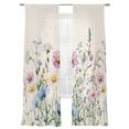 Color Floral Sheer Curtains 96 inches Long, Watercolor Wildflowers Leaf ...