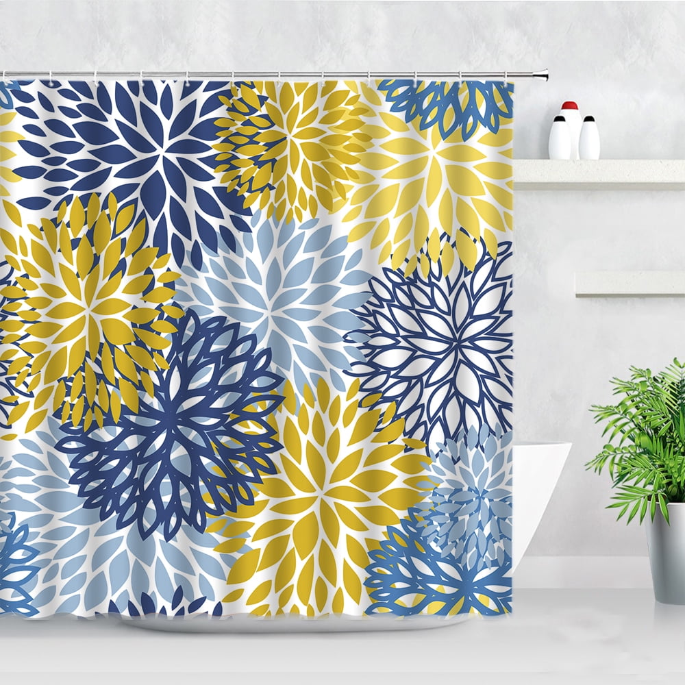 Color Floral Shower Curtain Set Yellow Blue Abstract Art Flowers ...