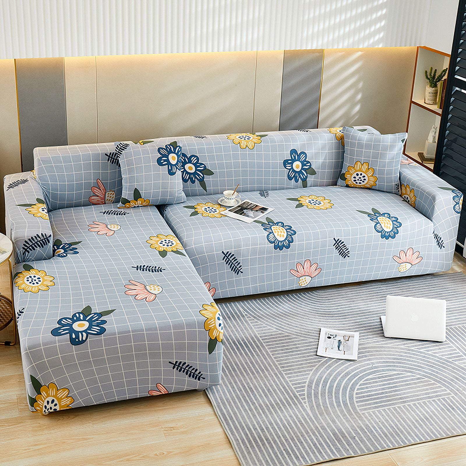 Color Flower Chaise Longue Sofa Covers 1 2 3 Seater for Living Room ...