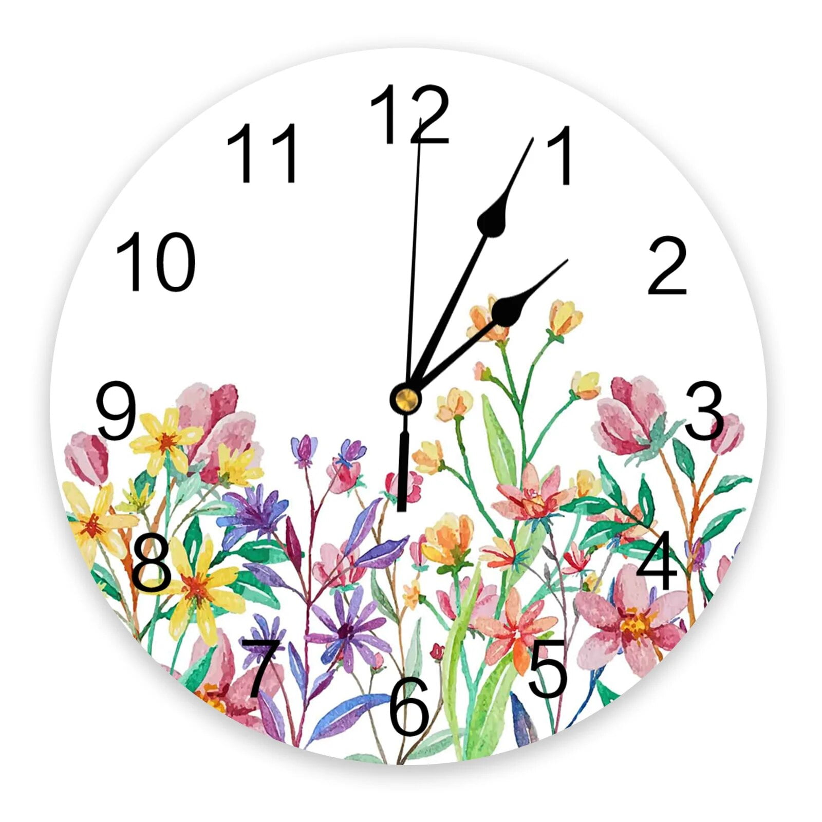 Color Flower Watercolor Plant PVC Wall Clock Modern Design Living Room ...