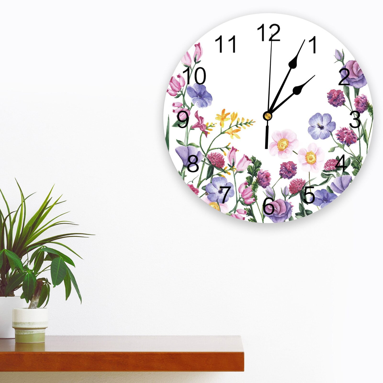 Color Flower Watercolor Plant Wall Clocks Living Room Decoration Clock ...