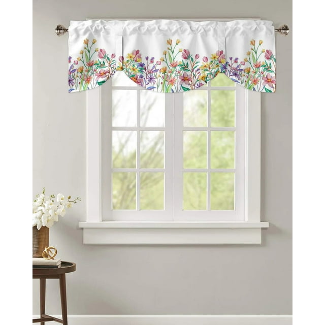 Color Flower Watercolor Plant Window Valance Curtain Kitchen Cafe Short ...