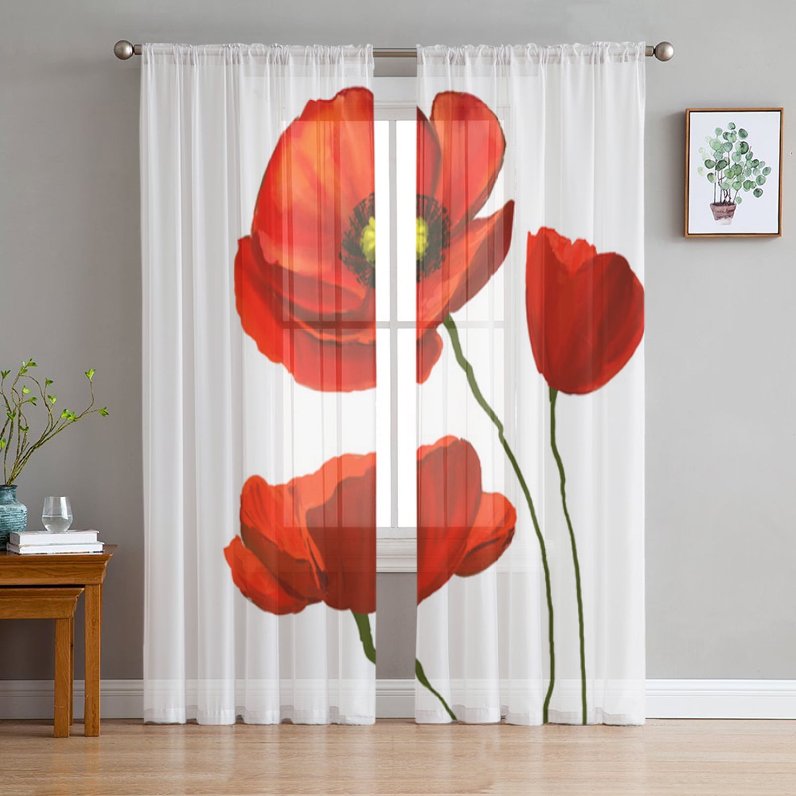 Color Flowers Oil Painting Art Tulle Curtains for Living Room Bedroom ...