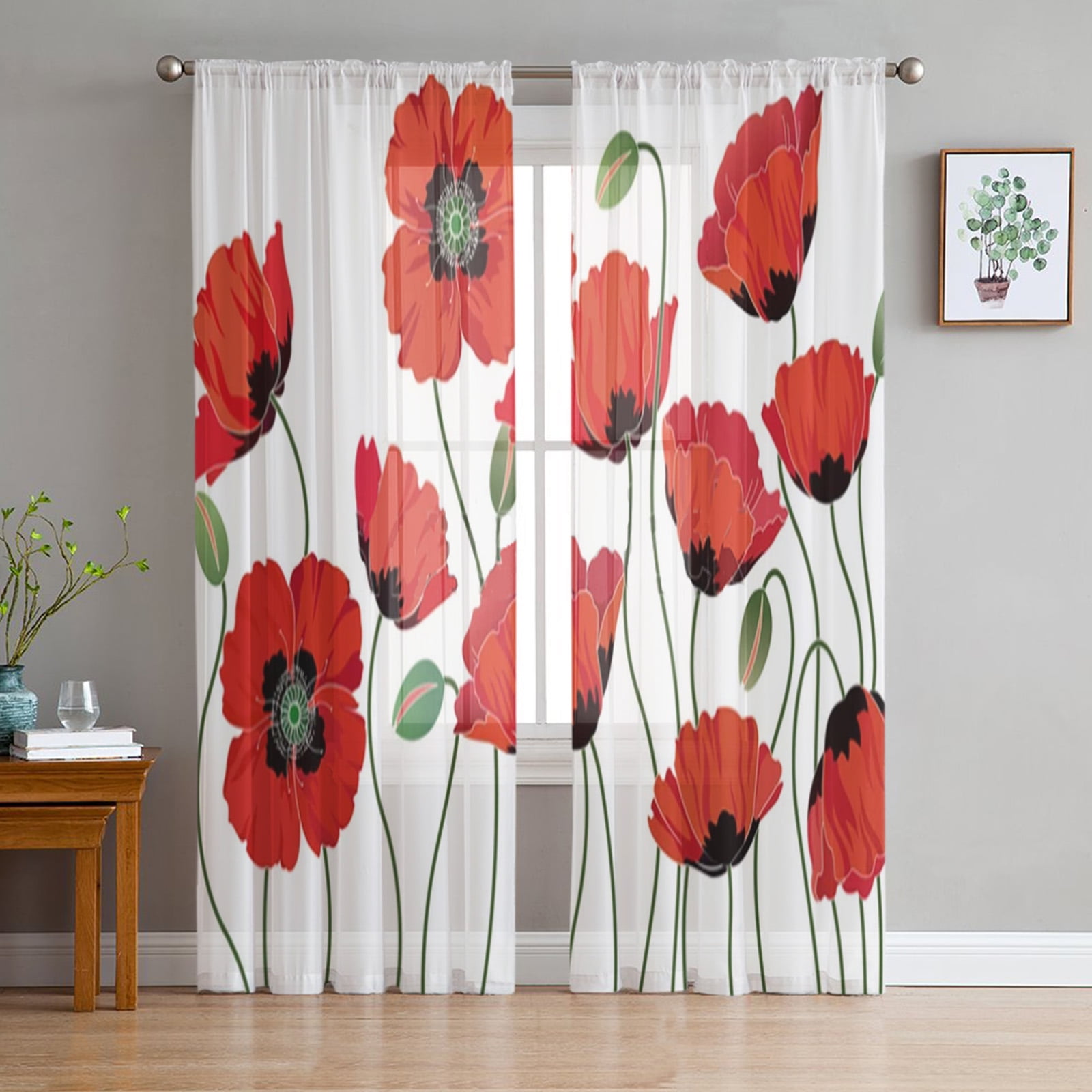 Color Flowers Oil Painting Art Tulle Curtains for Living Room Bedroom ...