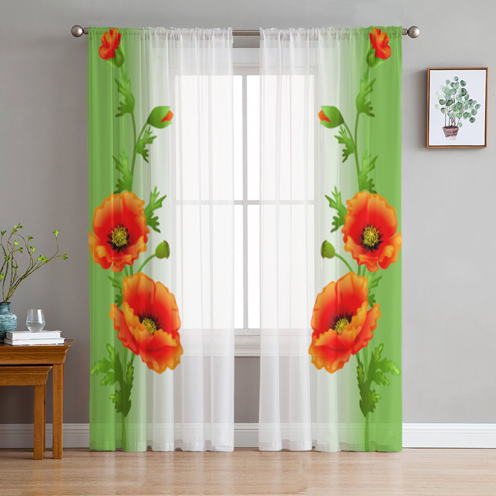 Color Flowers Oil Painting Art Tulle Curtains for Living Room Bedroom ...