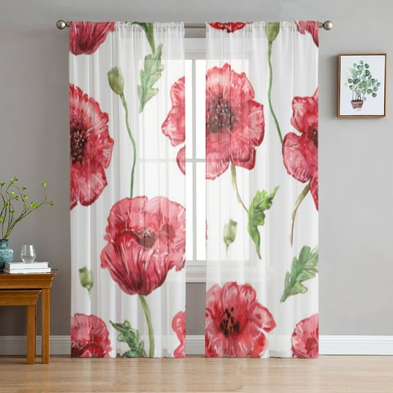 Color Flowers Oil Painting Art Tulle Curtains for Living Room Bedroom ...
