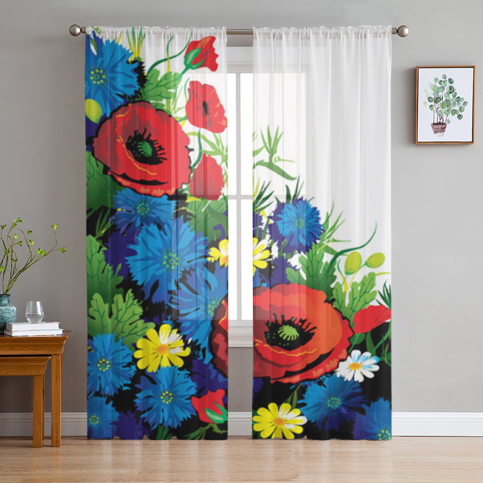 Color Flowers Oil Painting Art Tulle Curtains for Living Room Bedroom ...