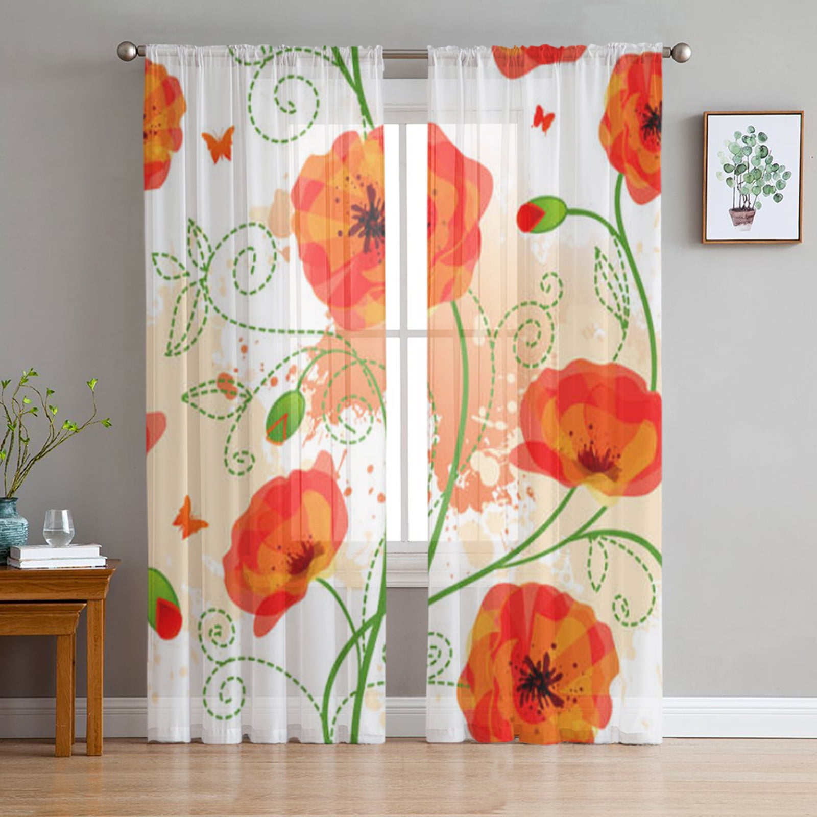 Color Flowers Oil Painting Art Tulle Curtains for Living Room Bedroom ...