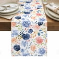 Color Flowers Table Runner, Pink Blue Flowers Green Leaf Decoration ...