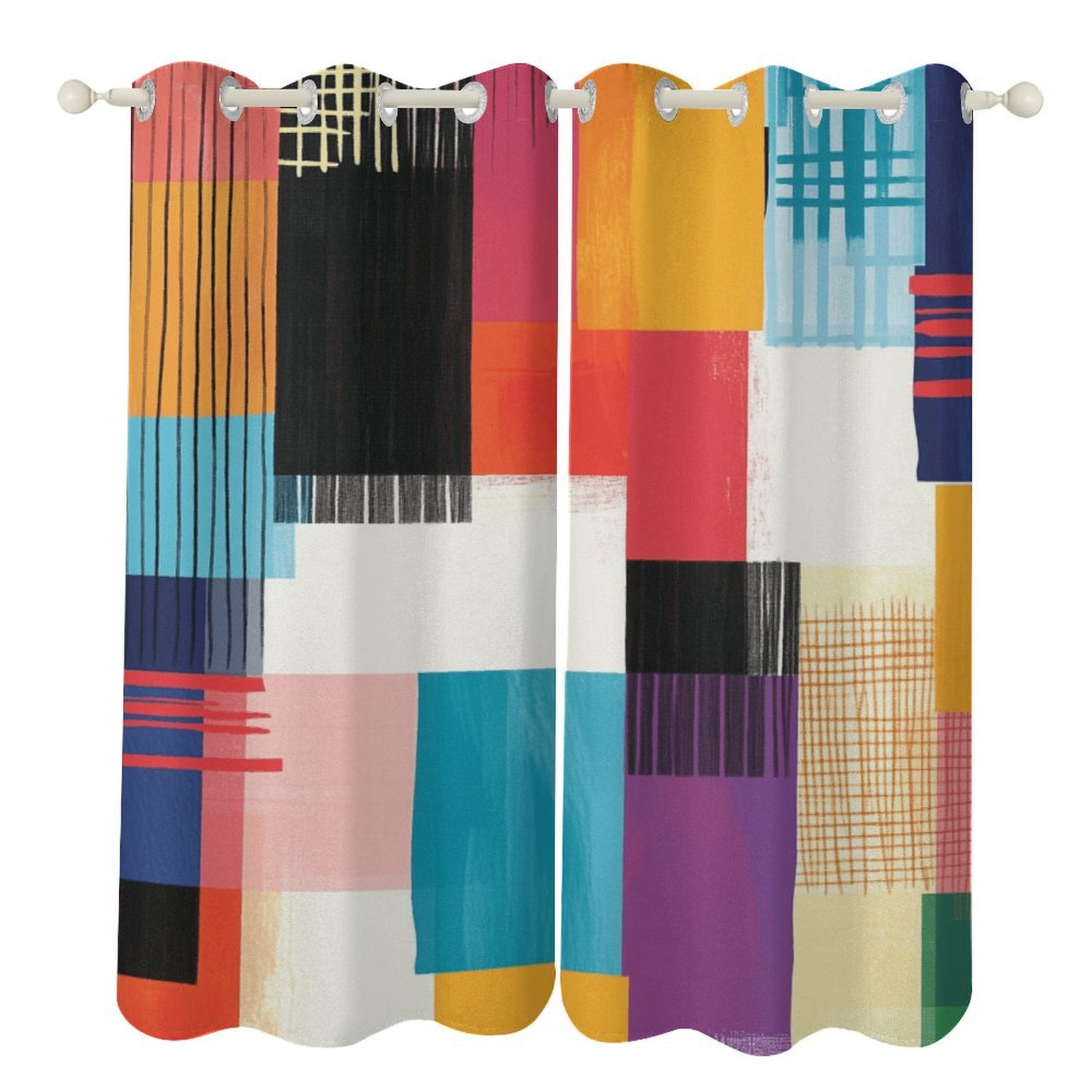 Color Geometry (1) 2 Panels 3D Printing Pattern Curtain for Bedroom ...