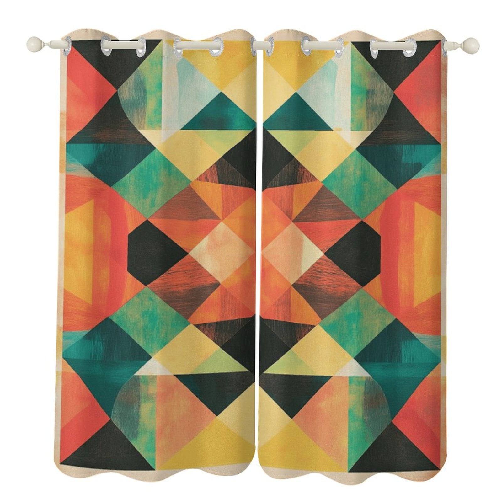 Color Geometry (2) 2 Panels 3D Printing Pattern Curtain for Bedroom ...