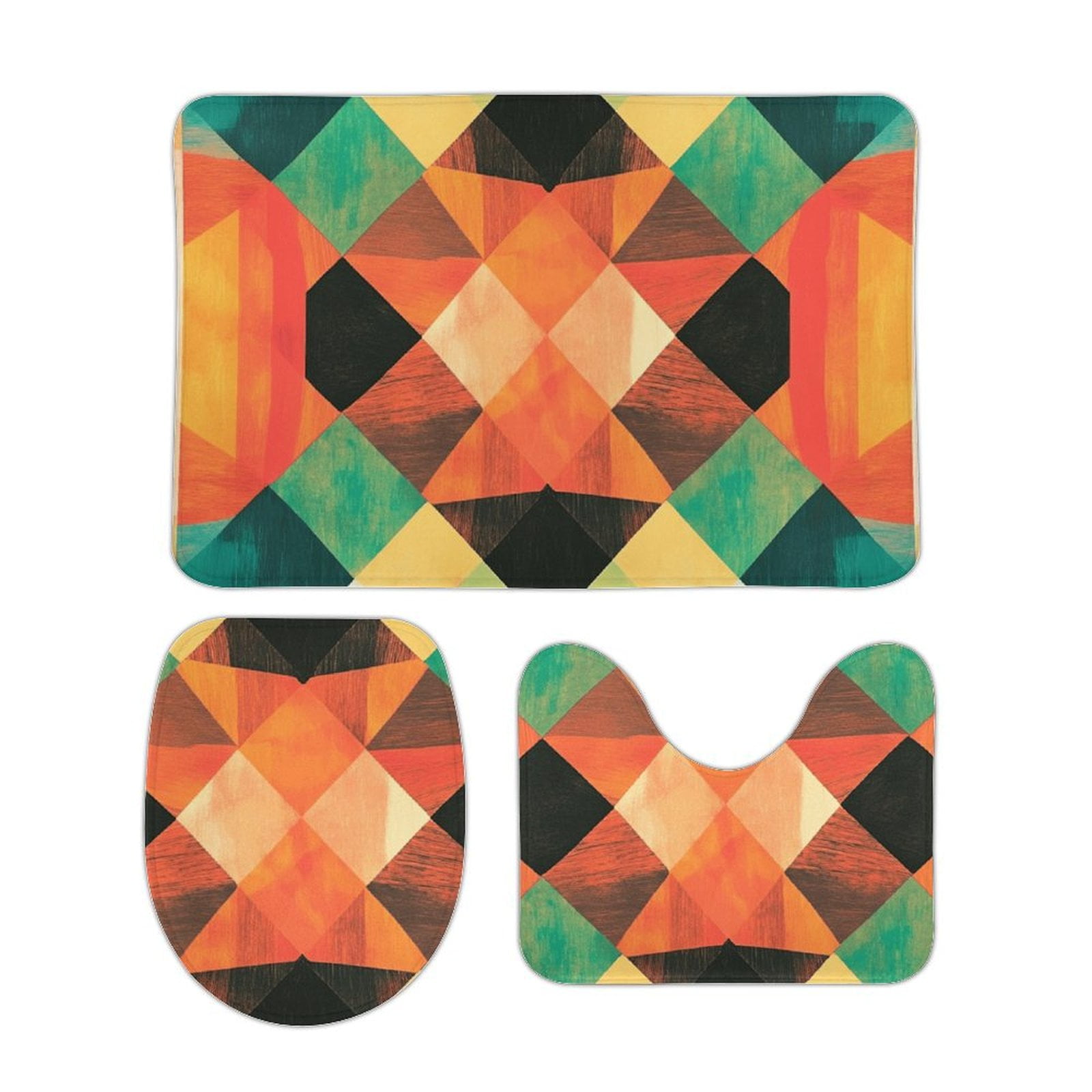 Color Geometry (2) Bathroom Rugs Set 3 Piece with Non-Slip Bath Rugs Toilet Lid Cover U-Shaped ...