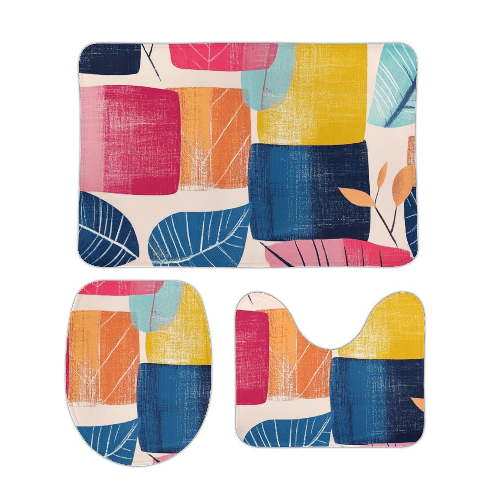 Color Geometry (27) Bathroom Rugs Set 3 Piece with Non-Slip Bath Rugs ...