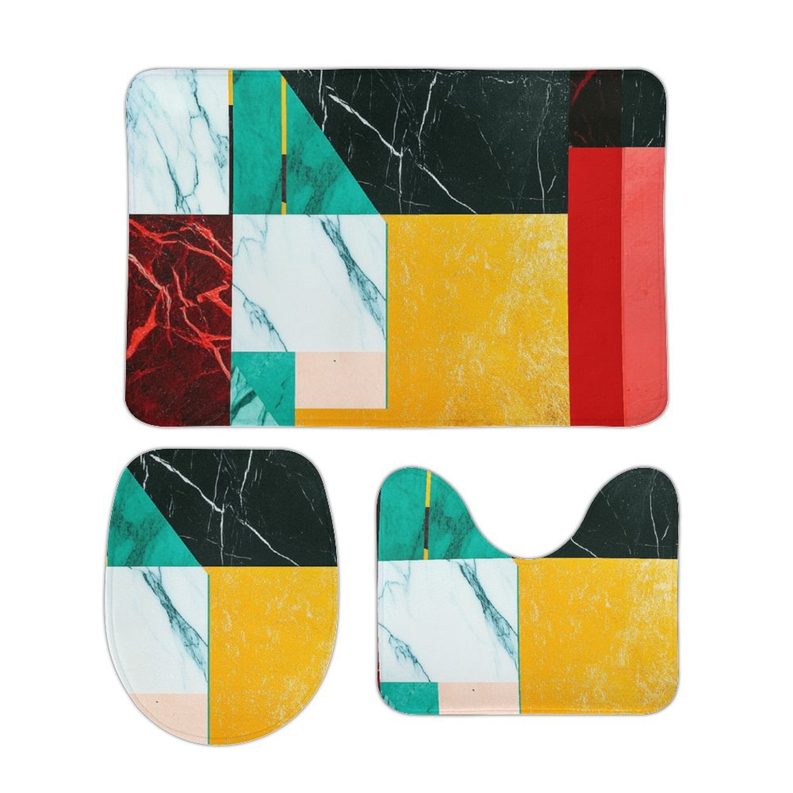 Color Geometry (52) Bathroom Rugs Set 3 Piece with Non-Slip Bath Rugs Toilet Lid Cover U-Shaped ...
