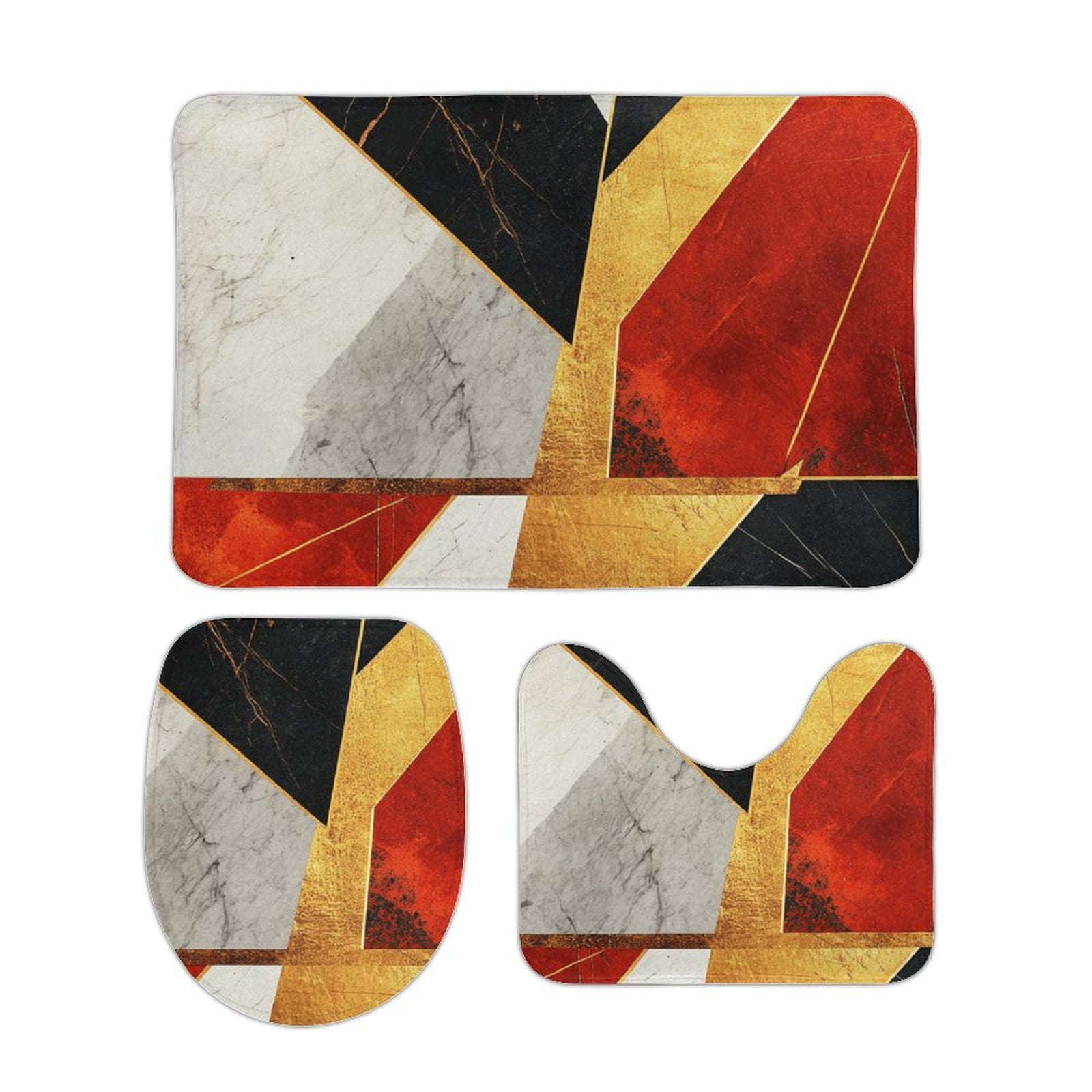 Color Geometry (70) Bathroom Rugs Set 3 Piece with Non-Slip Bath Rugs Toilet Lid Cover U-Shaped ...