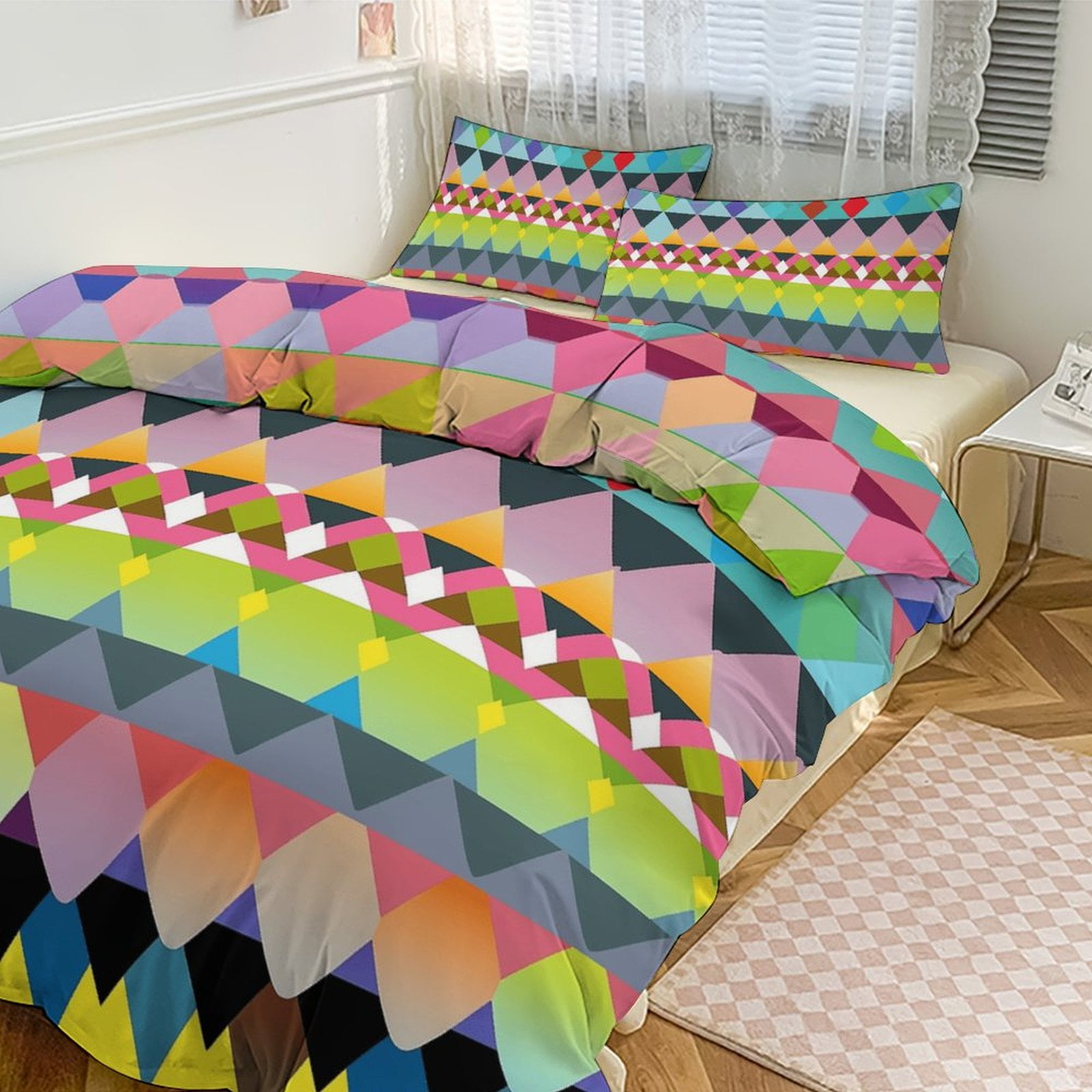 Color Geometry Bedding Sets Twin Duvet Cover 3 Piece Cute Bed Set for ...