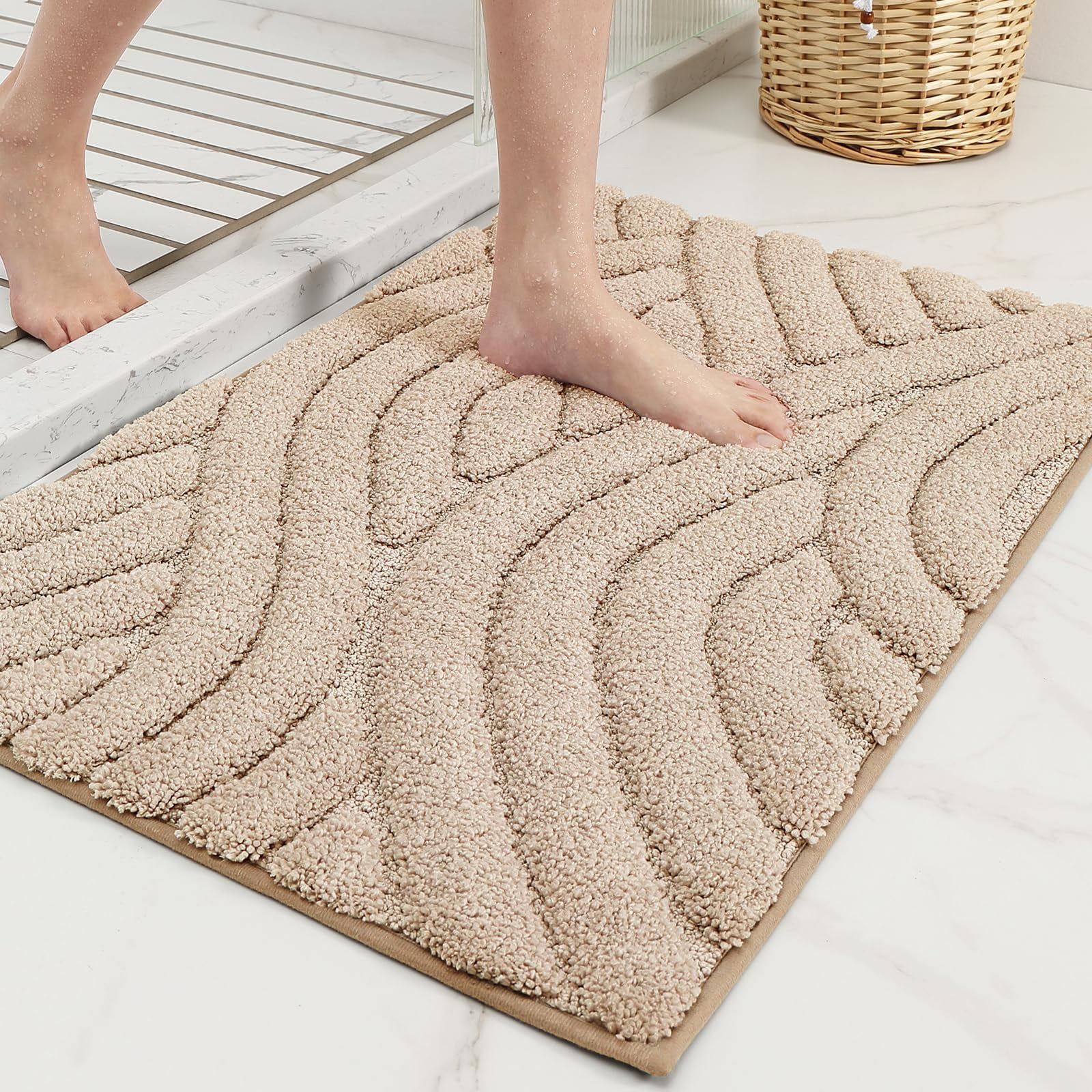 Color&Geometry Beige Bathroom Rugs Runner Absorbent Bath Mat for Shower ...