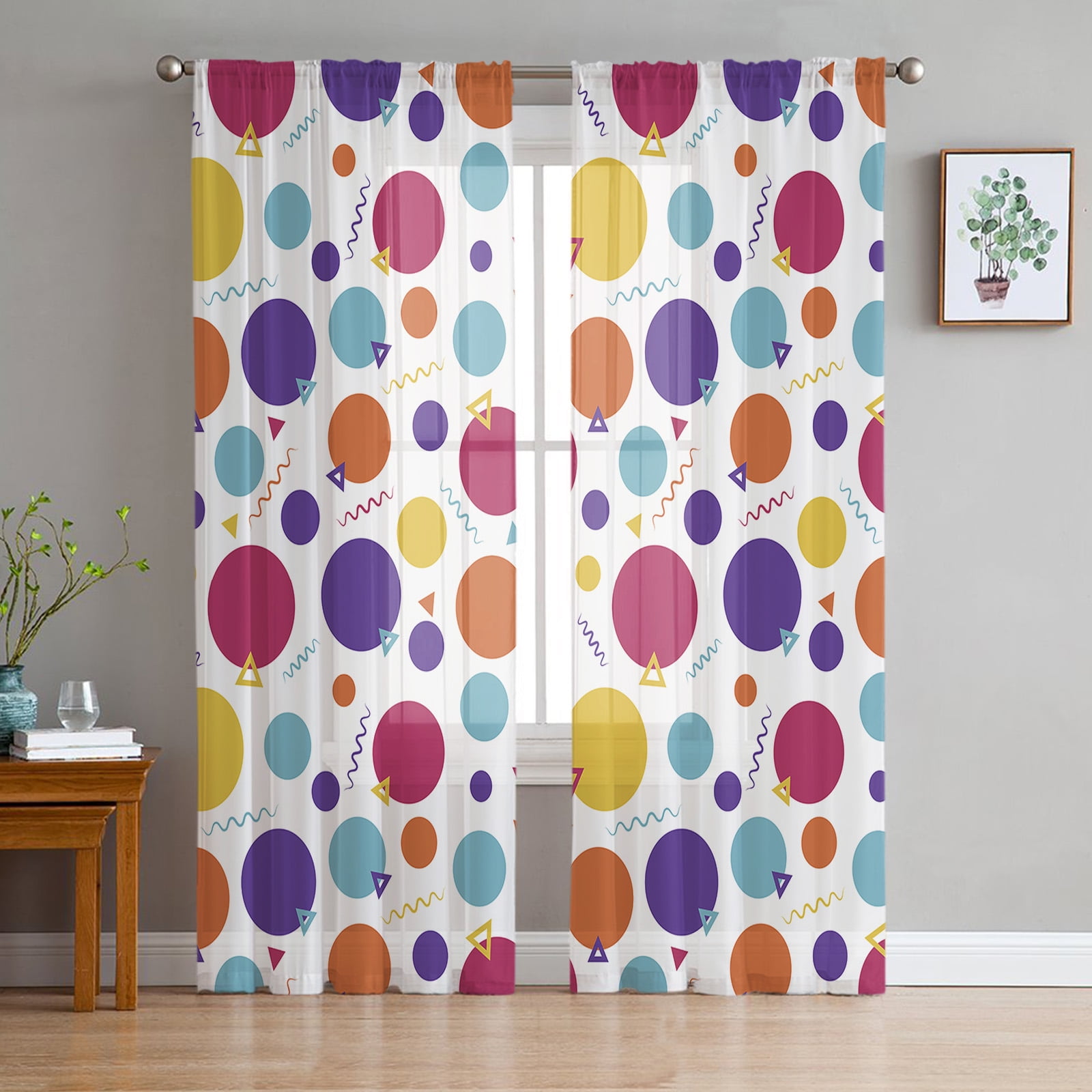 Color Geometry Circle Triangle Sheer Curtain for Living Room Bedroom ...