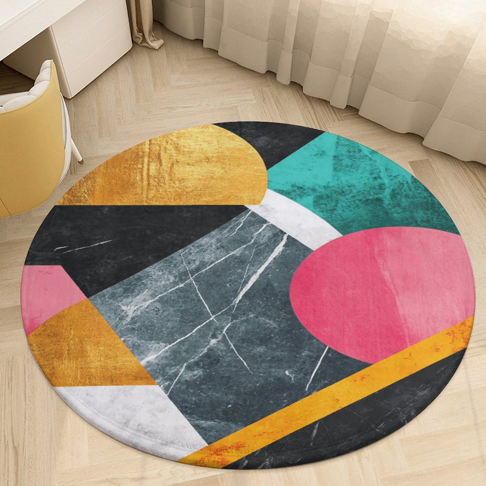 Color Geometry Round Area Rugs for Bedroom Living Room, 4FT Soft Indoor ...