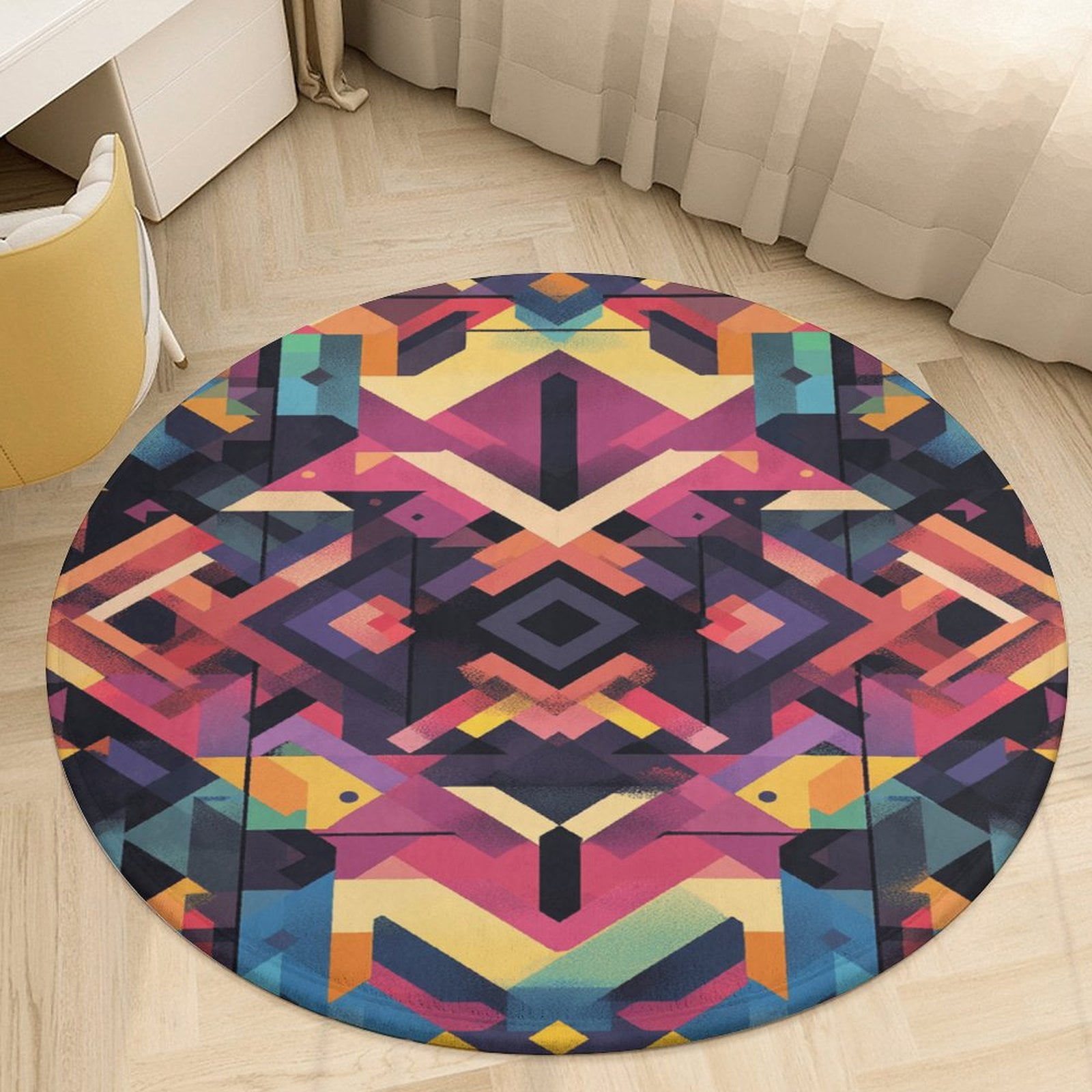 Color Geometry Round Area Rugs for Bedroom Living Room, 5FT Soft Indoor ...