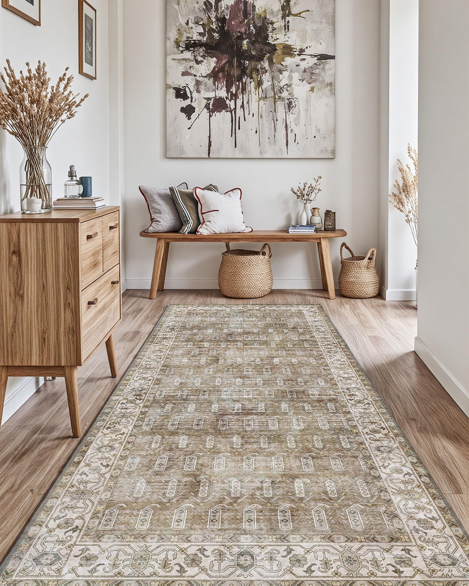 Color&Geometry Thin Runner Rug TPE Non Slip Backing, 35.8"x95.6" (Fold ...