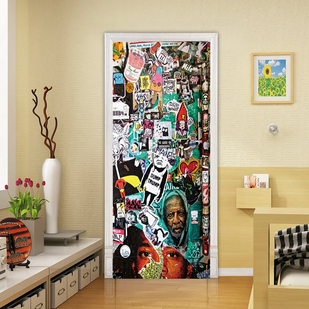 Color Graffiti Door Sticker Hip Hop Hippie Art Self-Adhesive Wallpaper ...