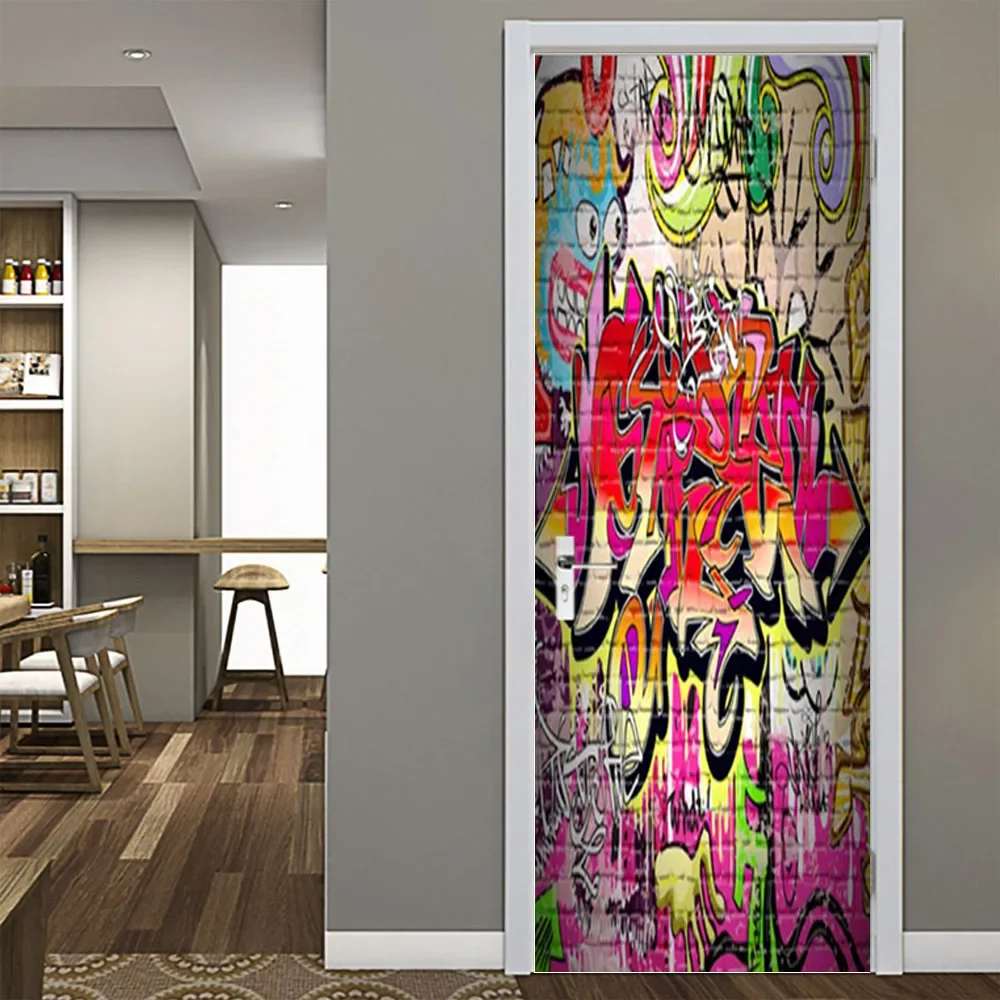 Color Graffiti Door Sticker Hip Hop Hippie Art Self-Adhesive Wallpaper ...