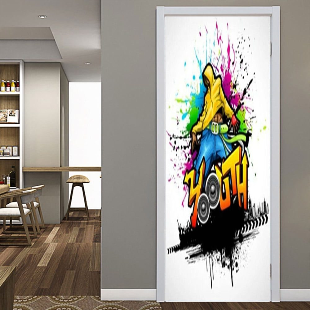 Color Graffiti Door Sticker Hip Hop Hippie Art Self-Adhesive Wallpaper ...