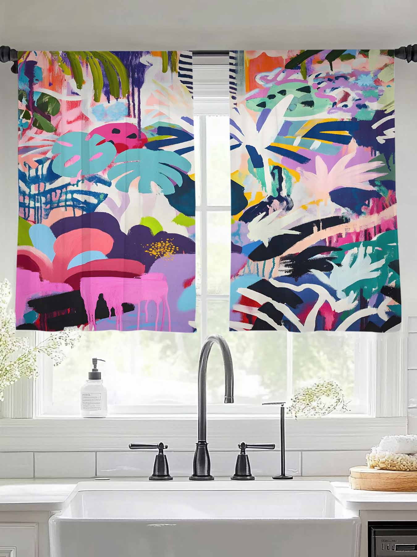 Color Graffiti Sheer Curtains 54 Inches Long 2 Panels Watercolor ...