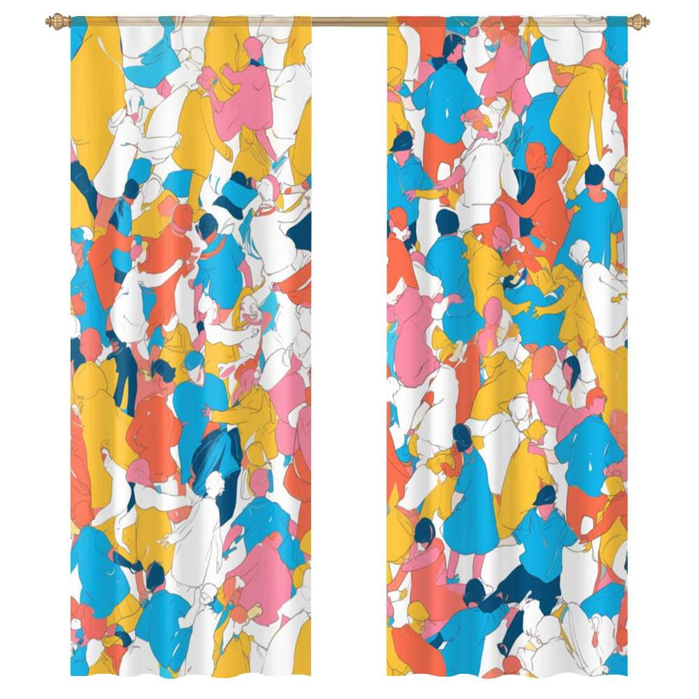 Color Graffiti Tulle Curtains For Living Room Chiffon Sheer Voile ...