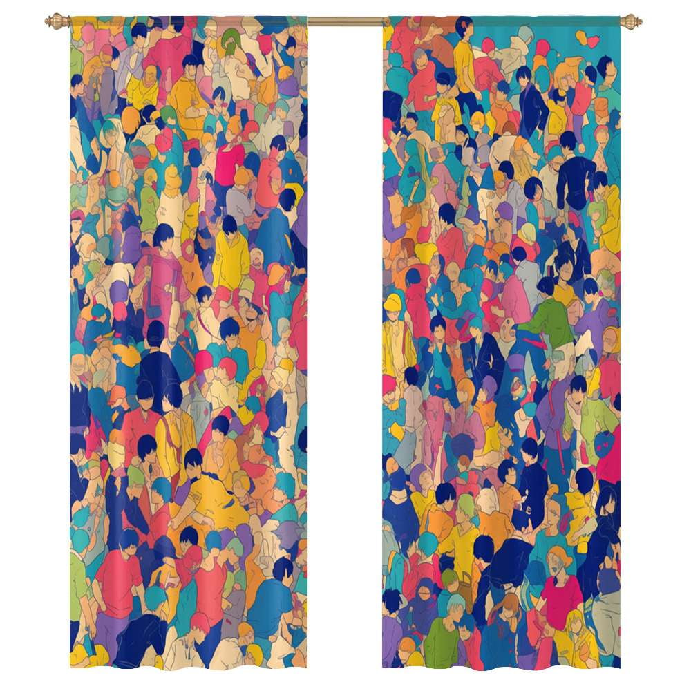 Color Graffiti Tulle Curtains For Living Room Chiffon Sheer Voile ...