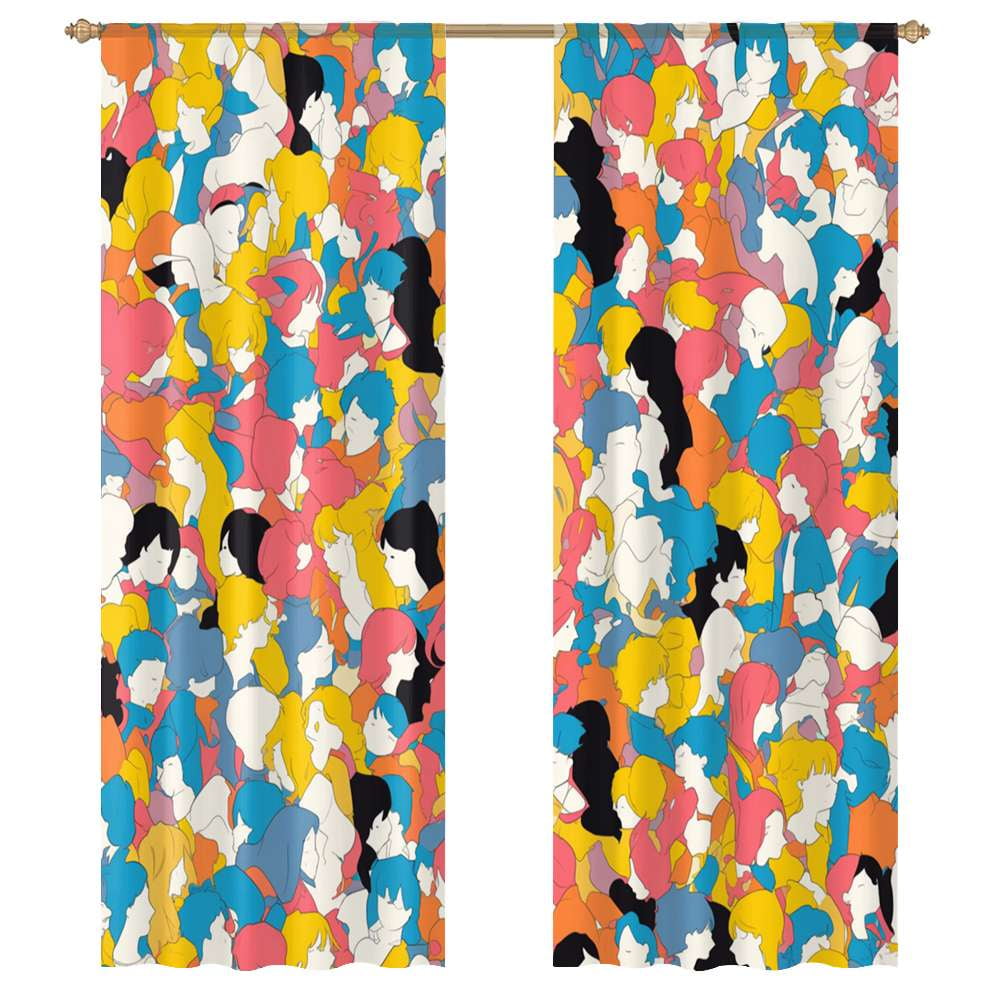 Color Graffiti Tulle Curtains For Living Room Chiffon Sheer Voile ...