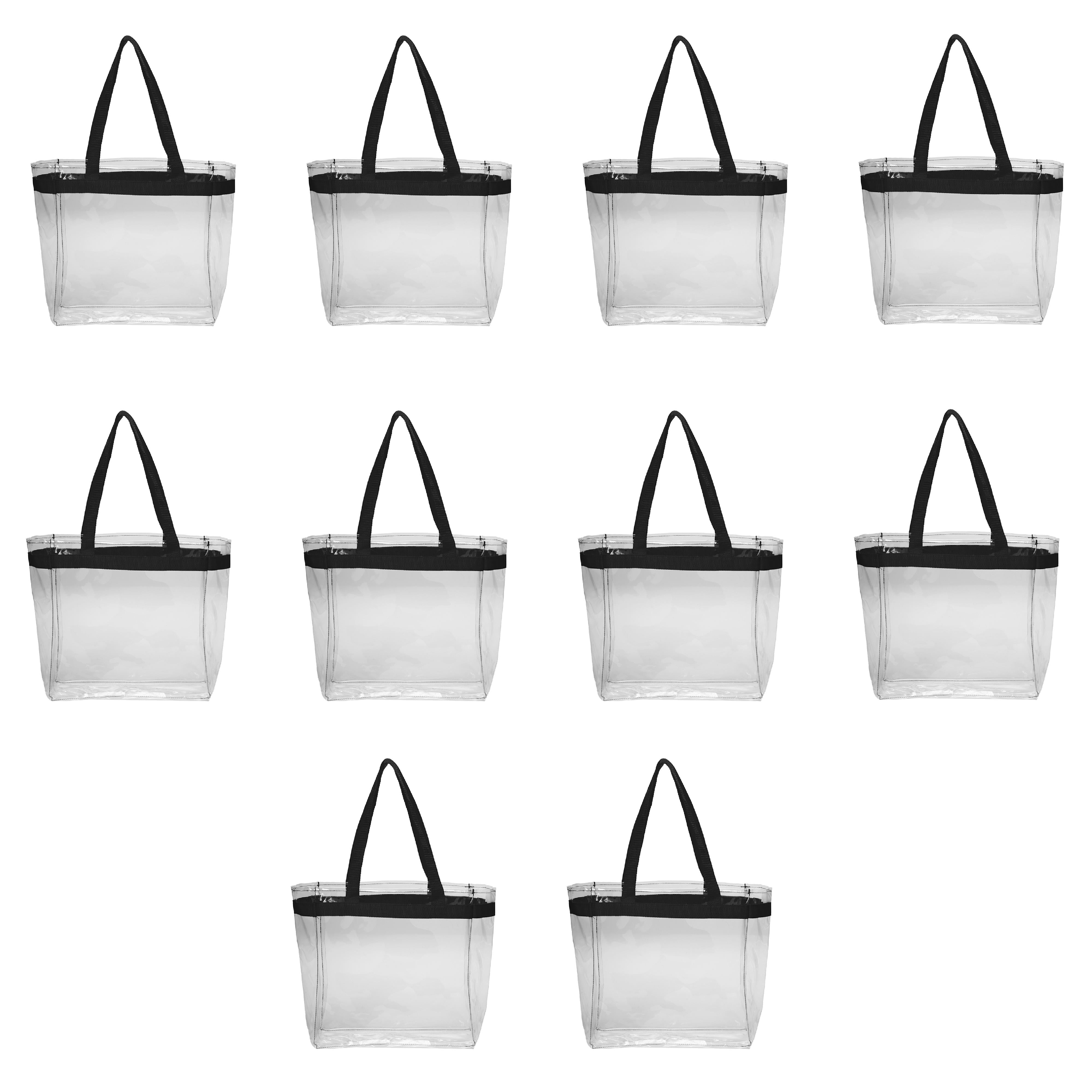 Color Handles Clear Plastic Tote Bags Set of 10, Bulk Pack - Reusable ...