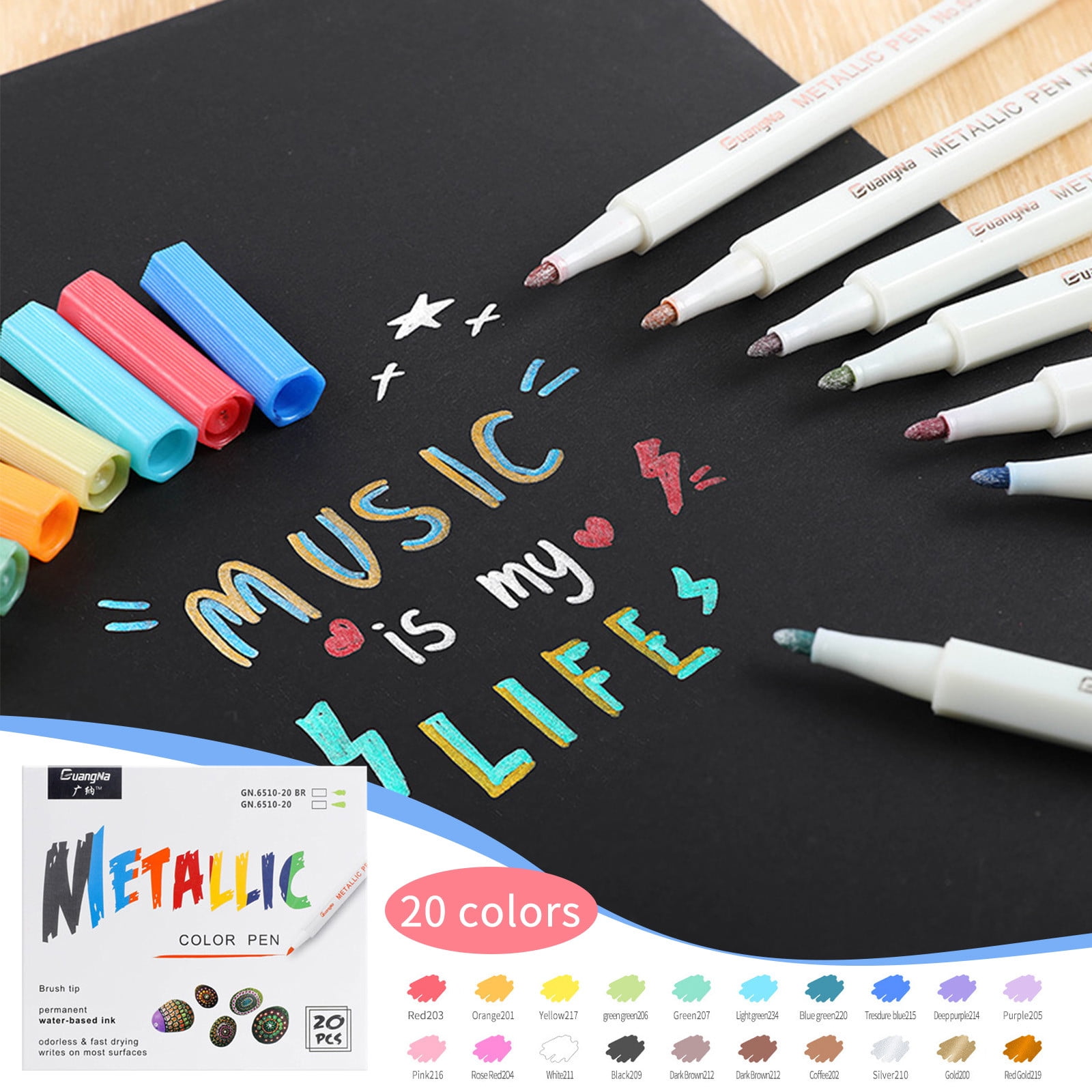 Color Hard Tip Sign Pen 20 Colors, 1ml Black Card Painting Pen ...