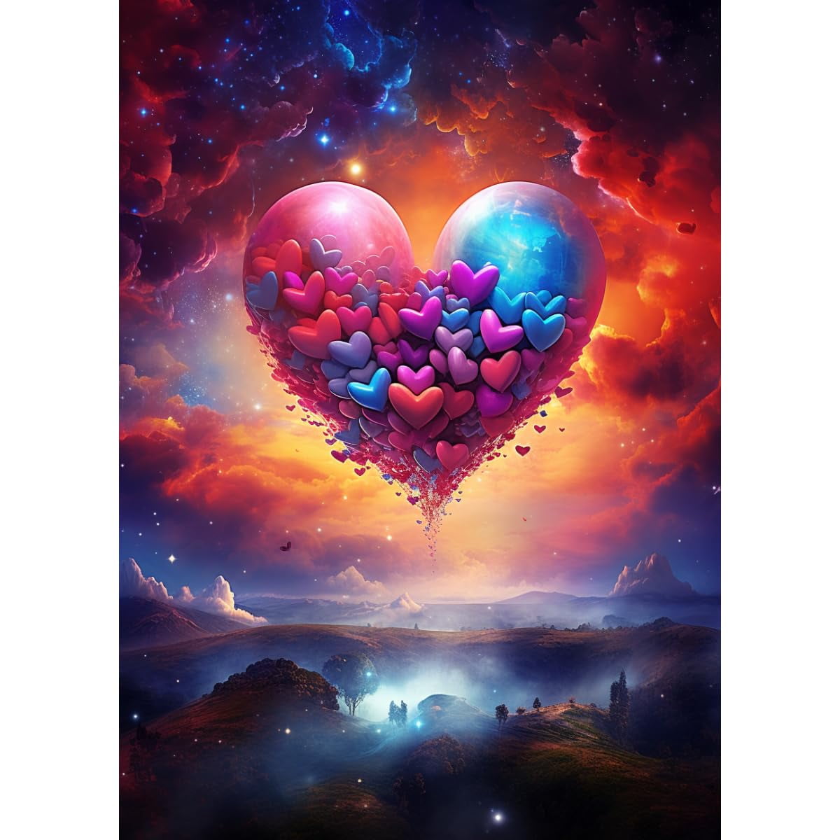 Color Heart and Clouds DIY 5D Diamond Art Paint with Full Drill Round ...