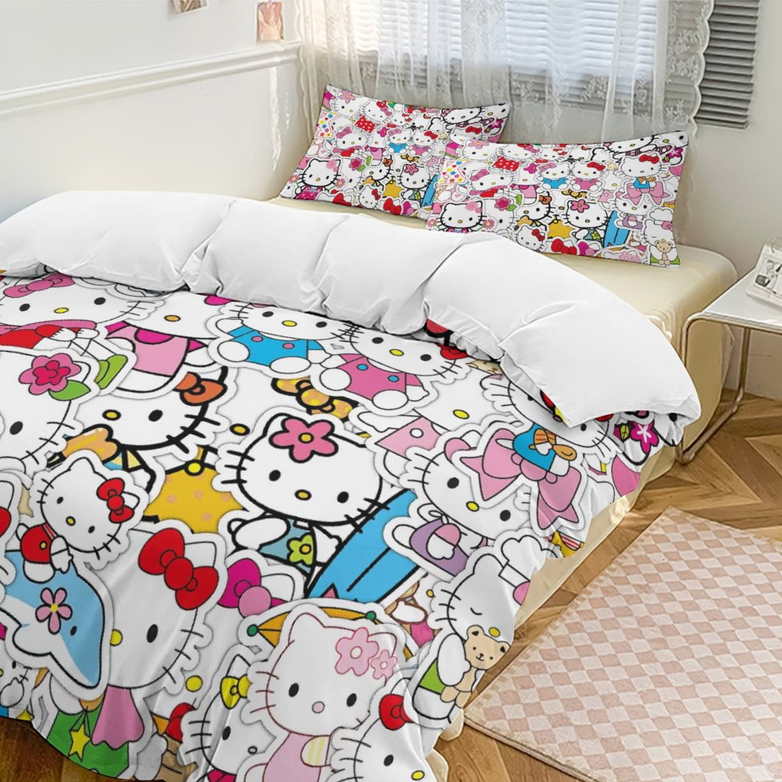 Color Hello Kitty Comforter Set Soft 3 Pcs Queen Bedding Sets Thicken ...