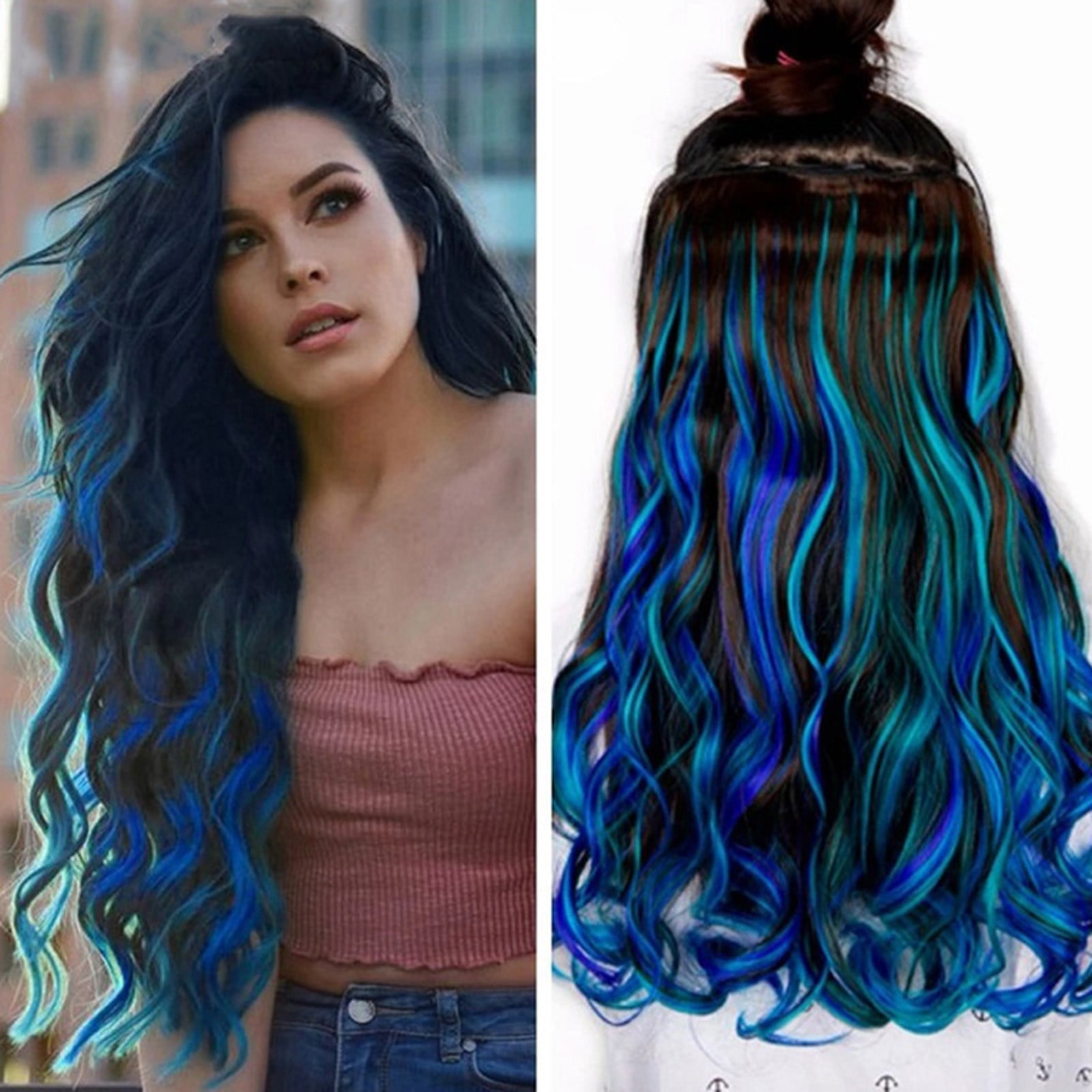 Color Highlights Five Clip Hair Extensions Curly Wig Piece Hair Curtain ...