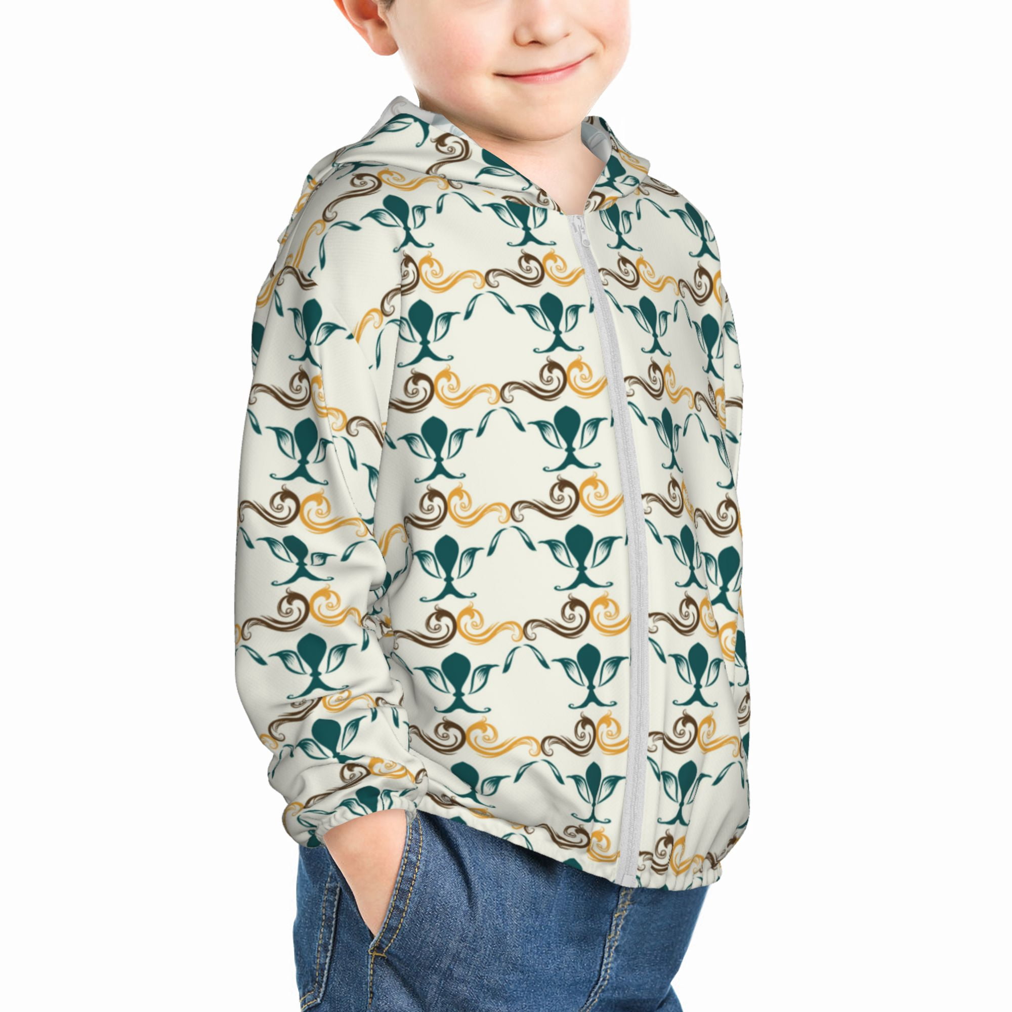 Color Illustration Border Background Kids Zip-Up Hoodie Girls Boys Sun ...