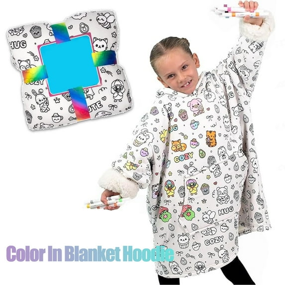 Color In Blanket Hoodie for Kids and Adults - Oversized Wearable Craft ...