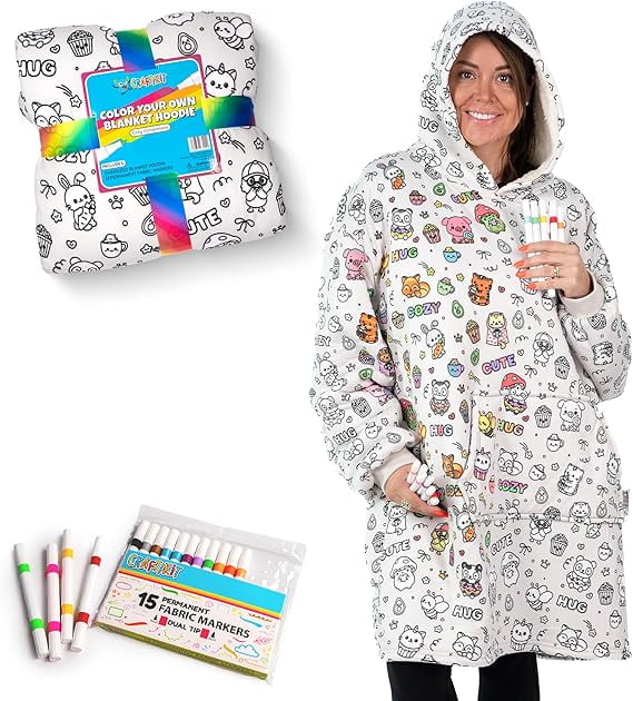 Color In Blanket Hoodie for Kids and Adults - Oversized Wearable Craft ...